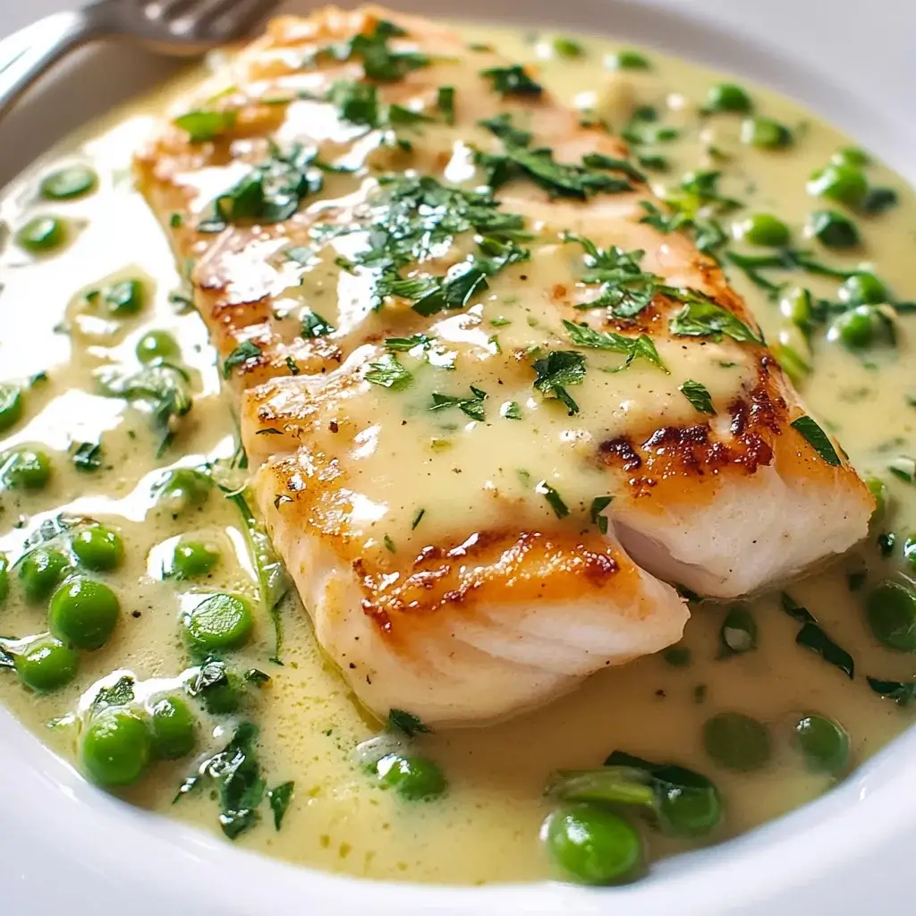 Creamy Garlic Fish with Spring Peas - Red Recipe