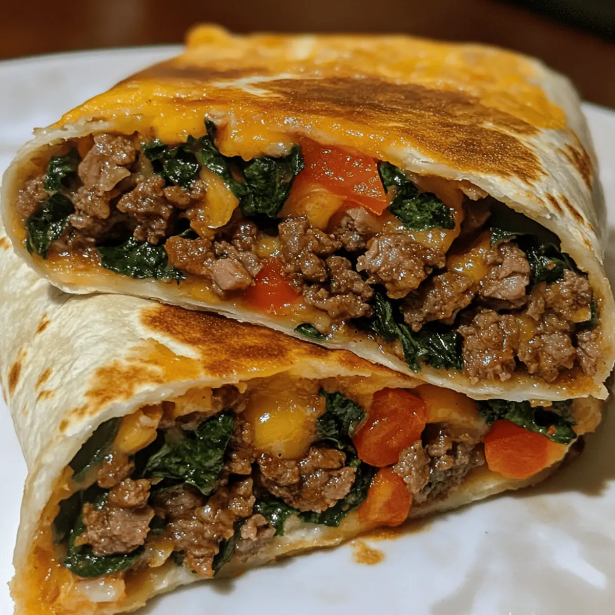 Ultimate Delicious Juicy Beef Spinach Breakfast Burrito